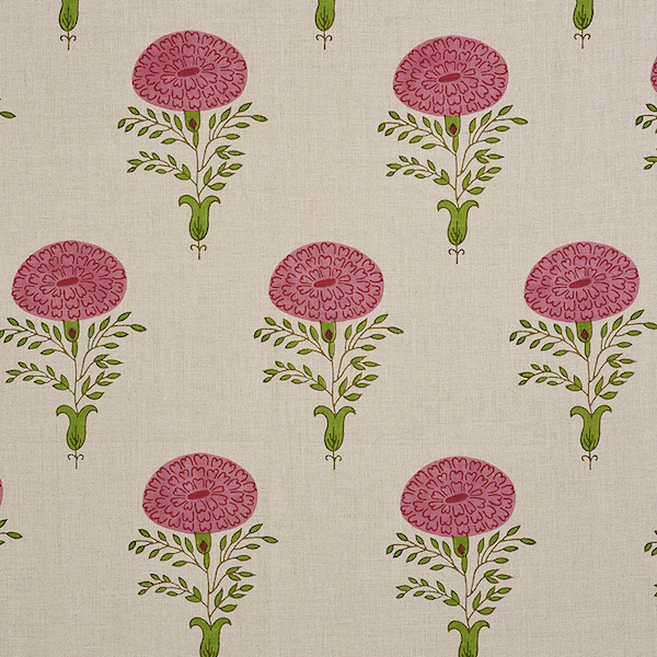 Marigold Hand Block Print - Pink Fabrics | Schumacher