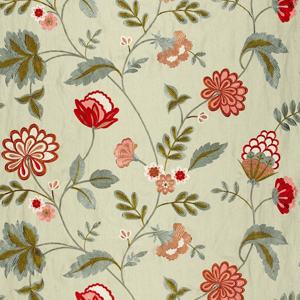 Palampore Embroidery - Celadon Fabrics | Schumacher