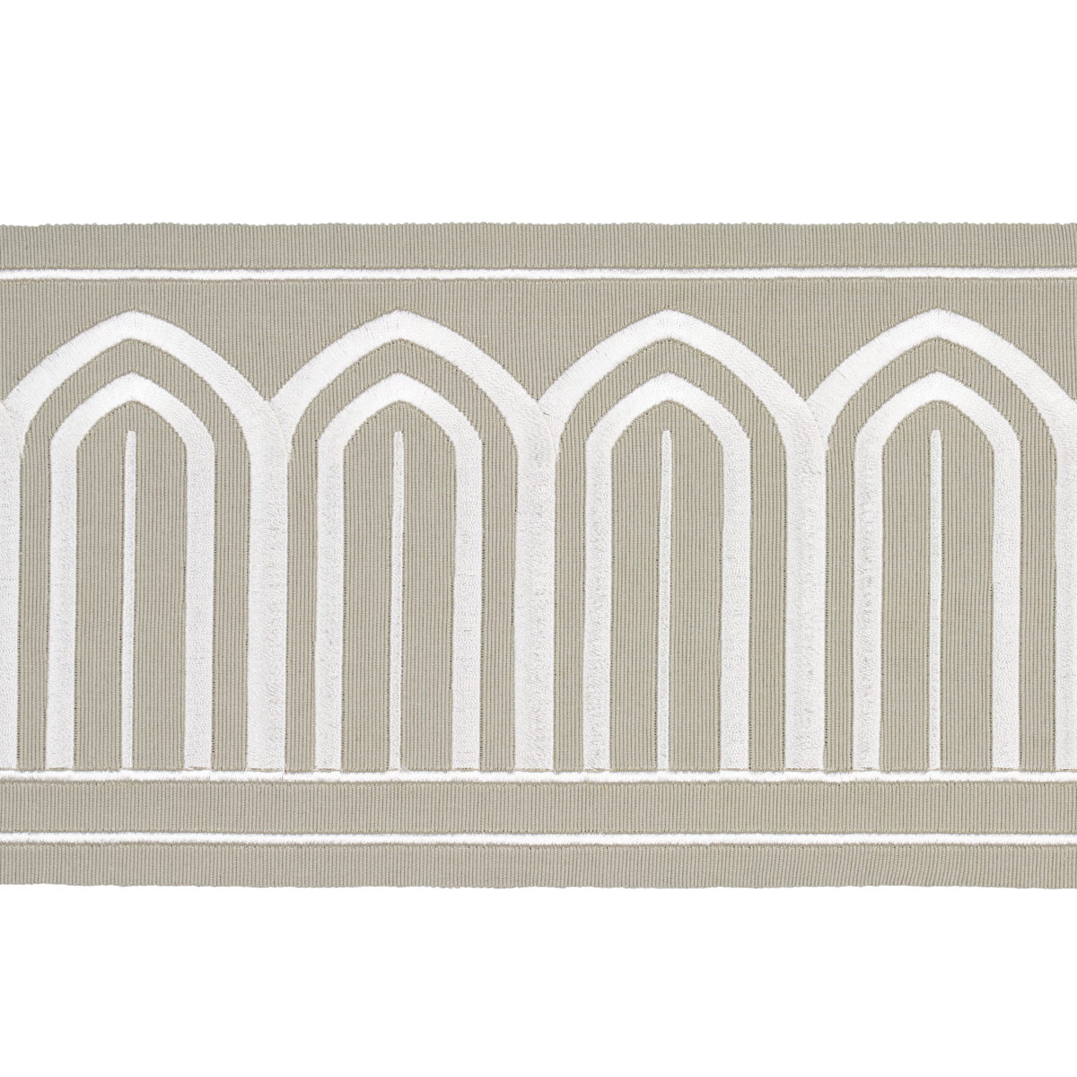 Arches Embroidered Tape Wide - Taupe Trims | Schumacher