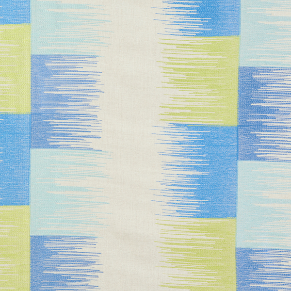 Sunburst Stripe Embroidery - Blue & Lime Fabrics | Schumacher