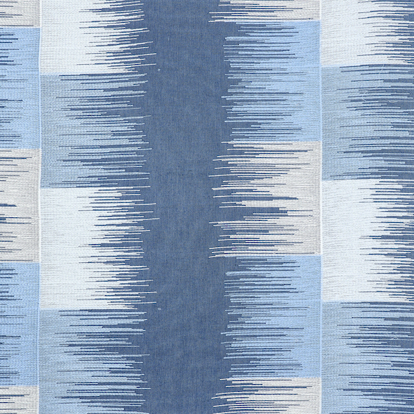 Sunburst Stripe Embroidery - Blues Fabrics | Schumacher