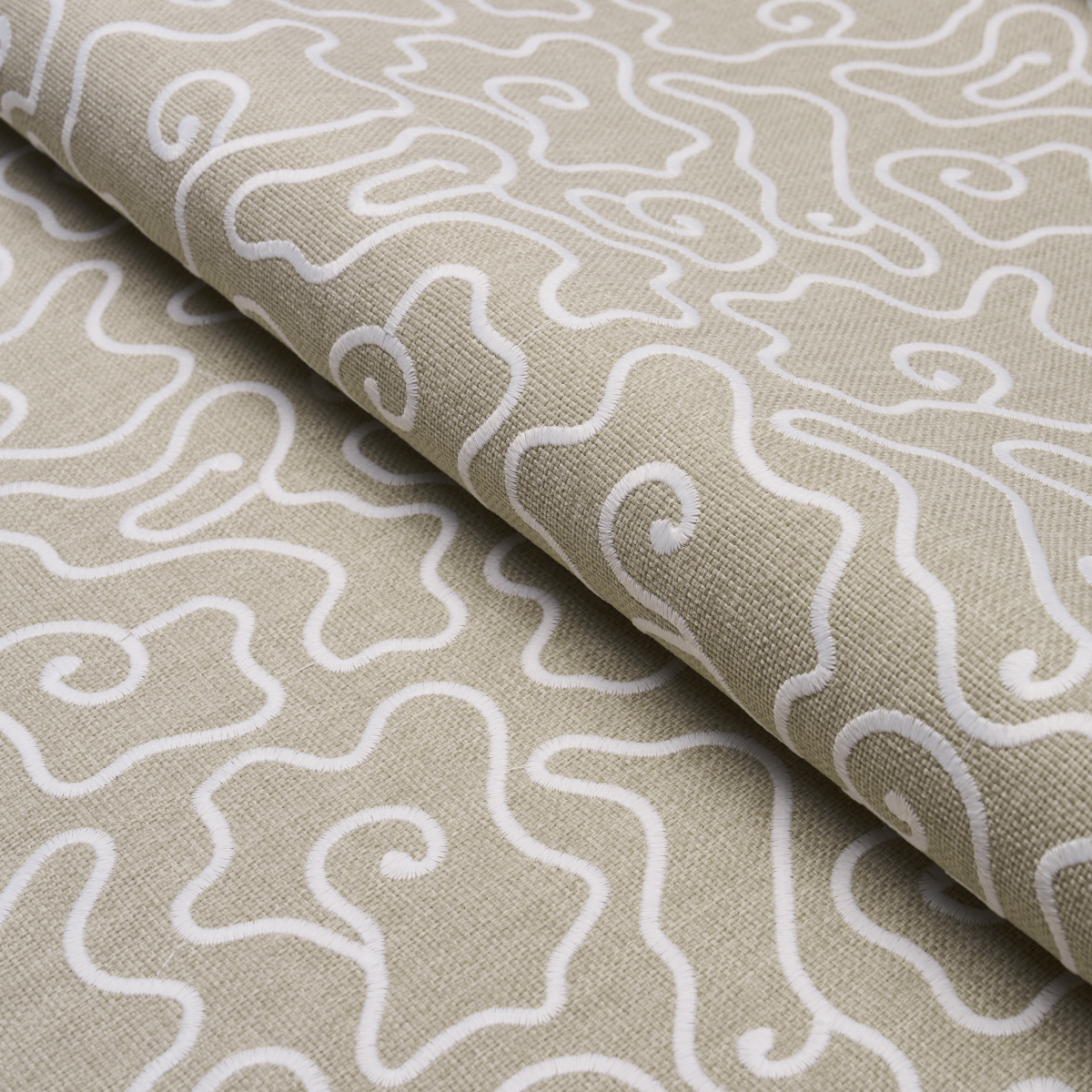 Noyo Indoor/Outdoor Embroidery - Flax Fabrics | Schumacher